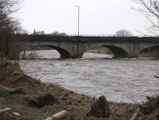 A view of the damaged Calva Bridge over the River Derwent which is on ...